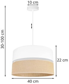 Závěsné svítidlo JUTA, 1x jutové/bílé textilní stínítko, (fi 40cm), W