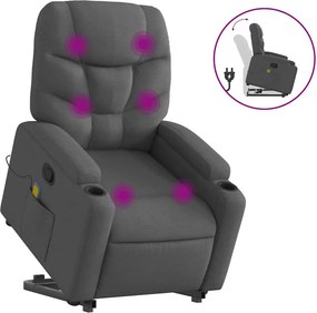 Zvedací masážní polohovací křeslo tmavě šedé textil 3204609