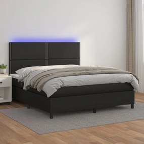 vidaXL Box spring postel s matrací a LED černá 160x200 cm umělá kůže