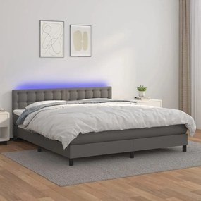 Box Spring Postel S Matrací A Led Šedá Umělá Kůže Šedá tlačítka 180 x 200