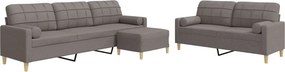 3dílná sedací souprava s podnožkou a polštáři taupe textil 3278350