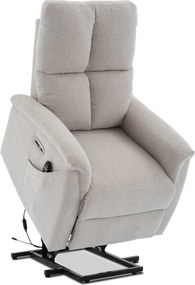 Křeslo polohovací masážní s výhřevem, 8bodová vibrační masáž, zvedací systém, USB, krémová látka (72 x 95) cm