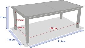 DEOKORK Hliníkový jídelní stůl MADRID 216/316x115 cm (cappuccino)