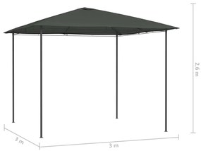 vidaXL Altán 3 x 3 x 2,6 m antracitový 160 g/m²