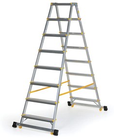 Oboustranné hliníkové schůdky ALVE EUROSTYL se stabilizátorem, 2x8 stupňů, výška 1,68 m