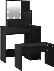 vidaXL Set toaletního stolku s LED černý kompozitní dřevo [3114116]