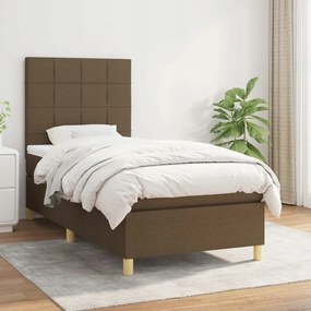 Box Spring Postel S Matrací Textil Tmavě Hnědá Blok se čtverci 90 x 200 c