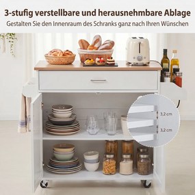 Costway Kuchyňský vozík s držákem, kořenkou a zásuvkou, bílý