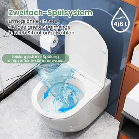 Costway Závěsné WC Keramické závěsné WC bílé s WC sedátkem dual splachovací