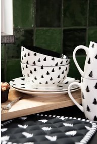 Bílo-černý porcelánový dezertní talíř se stromky Black&White X-Mas - Ø 20*2 cm