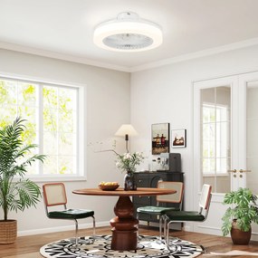HOMCOM Stropní ventilátor s osvětlením a dálkovým ovládáním, Ø46 cm, 40W stmívatelné LED stropní světlo s ventilátorem, 6 rychlostí, časovač, reverzi…