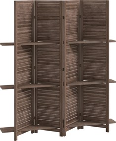 HOMCOM dřevěná vnitřní paravánka 4 panely 160 x 170 cm, skládací přepážka s 3 policemi, ořech