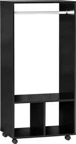 HOMCOM Skříň na kolečkách, Otevřený design s závěsnou tyčí a policemi pro organizaci oblečení do ložnice 60x40x128 cm Černá | Aosom