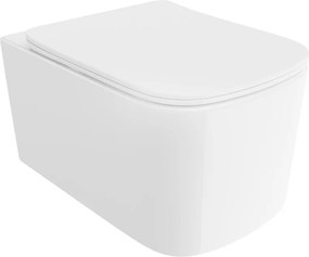 Mexen Vivo, závěsná WC mísa 555x370x335 mm, Rimless Tornádo + WC sedátko z duroplastu, bílá lesklá, 30610200T