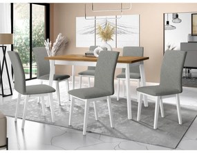 Jídelní stůl se 6 židlemi AL23, Barva dřeva: dub grandson - L, Potah: Hygge D91, Barvy nožiček: Bíla