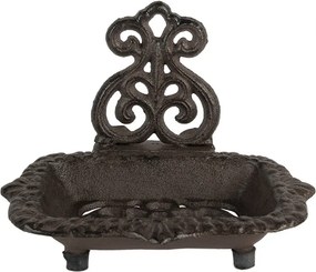 Hnědá antik litinová mýdlenka s ornamentem - 15*11*11 cm