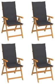 Zahradní židle 4 ks antracitové podušky masivní teak,  3065530