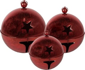 Set 3ks červená dekorace rolnička Bell - Ø 62 / Ø 52 / Ø 42 cm