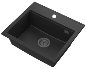 Sink Quality Ferrum New 5055, 1-komorový granitový dřez 560x500x210 mm + grafitový sifon, černá, SKQ-FER.5055.BK.XB