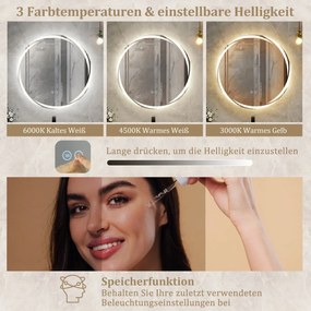 Costway Koupelnové zrcadlo LED s osvětlením 60 cm kulaté koupelnové