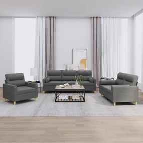 3dílná sedací souprava s polštáři tmavě šedá textil 3201553
