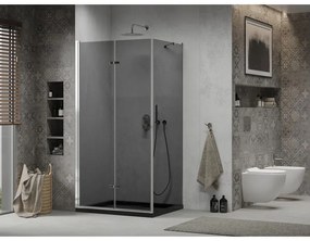 Mexen Lima, sprchový kout se skládacími dveřmi 100 (dveře) x 80 (stěna) cm, 6mm šedé sklo, chromový profil + slim sprchová vanička černá + chromový sifon, 856-100-080-01-40-4070
