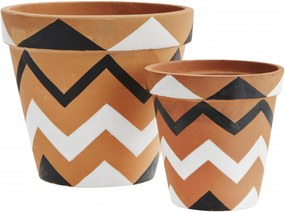 Hliněný květináč ZigZag Menší, oranžová barva, černá barva, bílá barva, keramika 10cmx10cm