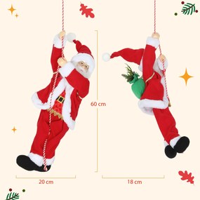HOMCOM Santa Claus 60 cm zpívající a lezoucí Santa Claus s dárkem, lanová zvuková funkce do interiéru, červený