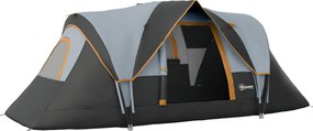 Kempinkový stan pro 5-6 osob, rodinný stan, přenosná taška, 4,55x2,2x1,8m, světle šedý/černý