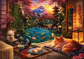 TREFL Puzzle Kočka v sakurové zahradě / 1000 dílků / 68 x 48 cm