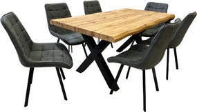 Vikio Jídelní set pro 6 osob 140x90 cm dub, šedá samet VJS114-61S-S