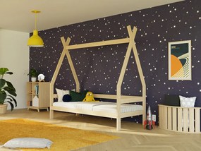 Benlemi Dětská dřevěná postel SAFE 5v1 ve tvaru teepee se zábranou Zvolte barvu: Cihlová, Zvolte rozměr: 90x200 cm, Zvolte zábranu: S otevřeným vstupem