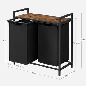 Koš na prádlo s policí BERGEN, 2 x 46l, černá/hnědá Vasagle