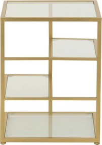 Zlatý kovový odkládací stolek se skleněnými policemi Doree gold - 40*40*51 cm