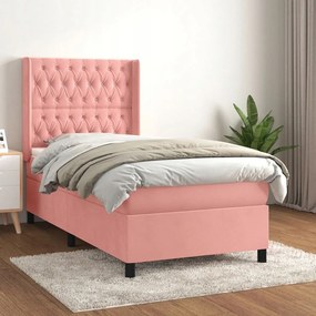 Box Spring Postel S Matrací Samet Růžová Prošívaný design 100 x 200 cm