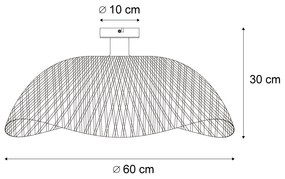 Stropní svítidlo v art deco stylu, černé s přírodním bambusovým stínítkem 60 cm - Alka