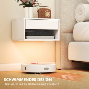 HOMCOM Noční stolek 2dílná sada s RGB LED osvětlením, závěsná noční skříňka s šuplíkem a otevřenou přihrádkou, bílá