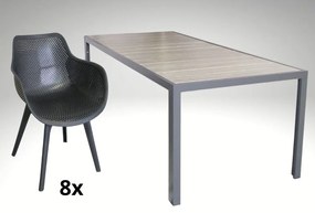 Hliníkový zahradní set: stůl Bergamo 217cm a 8 designových křesel Jasper