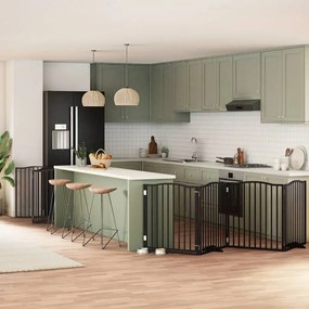 Zábrana pro psy s dvířky skládací 12 panelů černá 960 cm topol 3155632