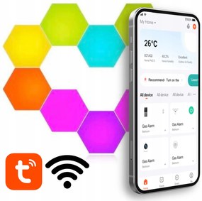 Lampy Hexagon Na Stěnu Led Moduly Ovládané Hudbou Tuya Wifi RGBiC IP55