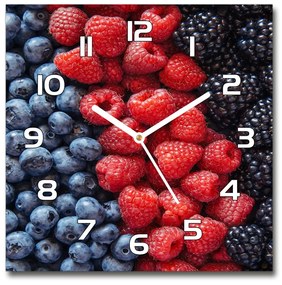 Wallmuralia Skleněné hodiny na stěnu Lesní ovoce 30x30 cm