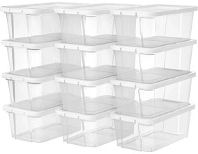 12 úložných boxů, plastový box na boty pro velikost bot max. 41, transparentní