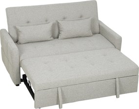 HOMCOM 2-místná rozkládací pohovka 3-v-1, klik-klak rozkládací pohovka, vysouvací postel, nastavitelné opěradlo, 158x85x85 cm, světle hnědá