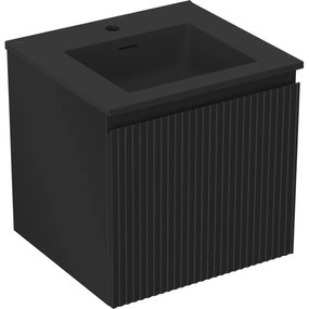 Mexen Rivel koupelnová skříňka 50 cm s umyvadlem Otis, 1 zásuvka, drážkovaná, černá mat - 91A20-05047-1-BF71-W18M71