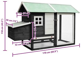 vidaXL Marketos Klec pro kuřata šedá 170 x 81 x 110 cm masivní borovice a jedle