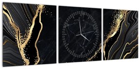 Obraz zlaté abstrakce (s hodinami) (90x30 cm)