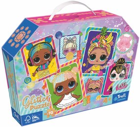 TREFL PUZZLE L.O.L. Surprise! Třpytivé barevné panenky 41x28cm 70 dílků v kufříku tr53016