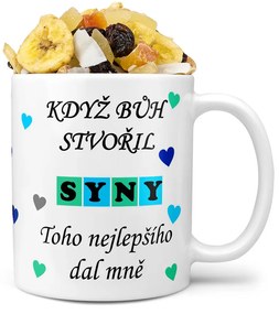 Hrnek Když bůh stvořil syny (Náplň hrníčku: Tropická směs)