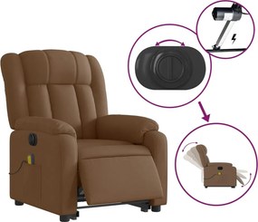 Elektrické zvedací masážní polohovací křeslo hnědé textil 3205356