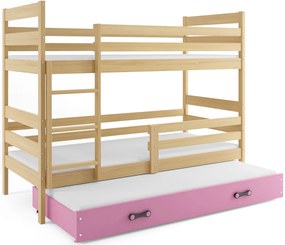 Poschoďová postel Erik pro 3 děti - přírodní/růžová